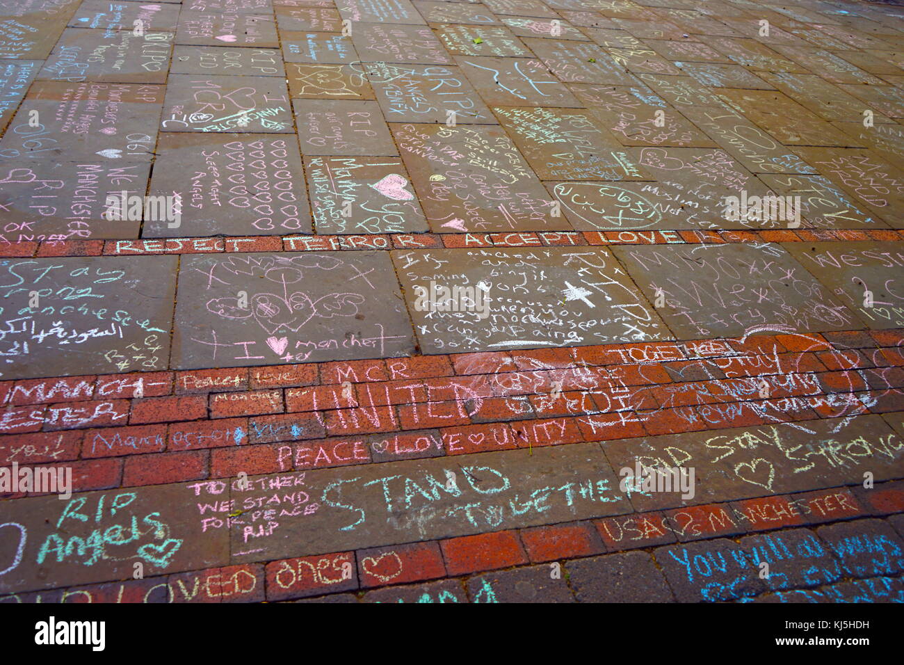 Tributes written on the ground, during the days following the 22 May ...