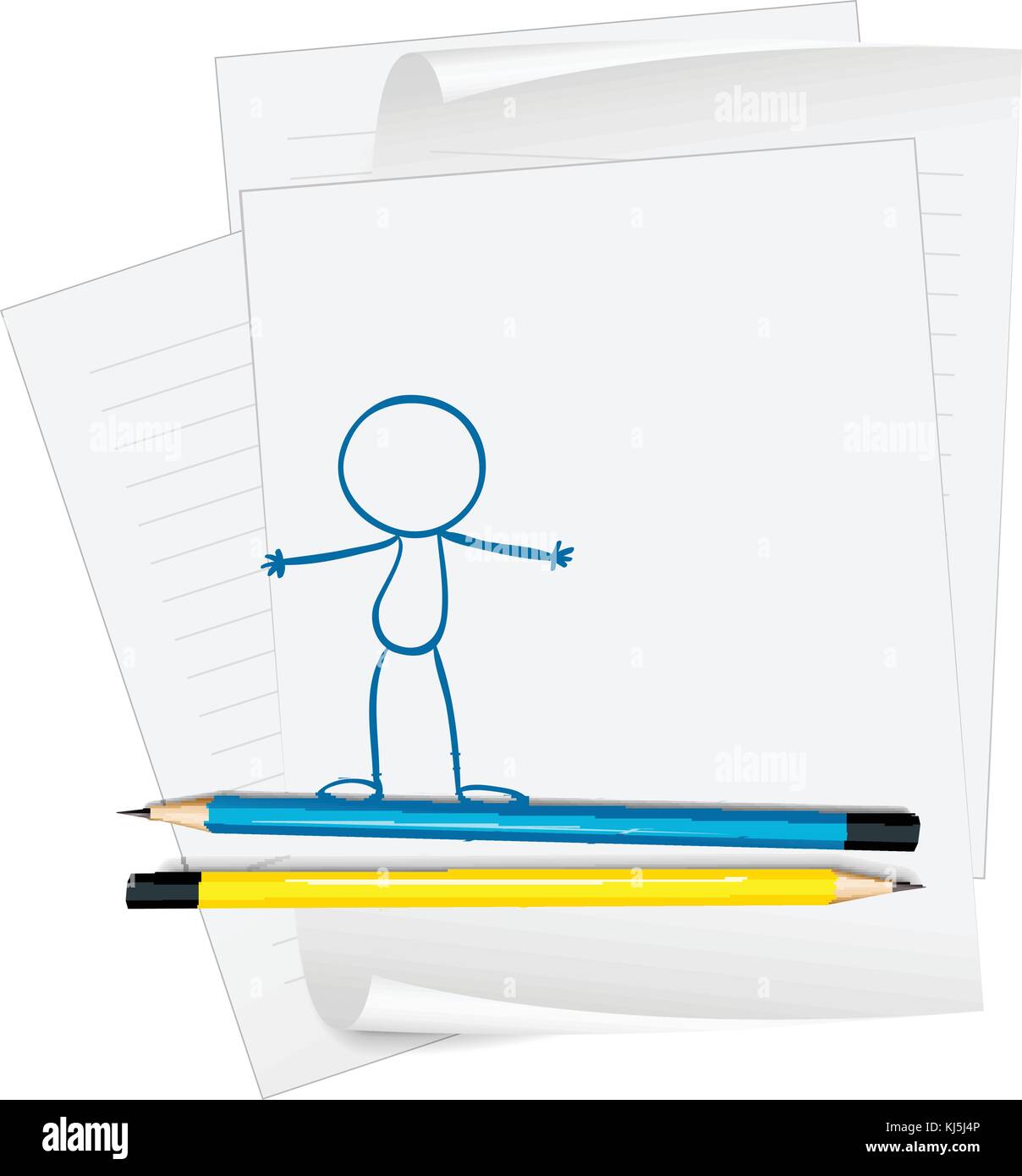 Illustration of a paper with a drawing of a person standing on a white ...