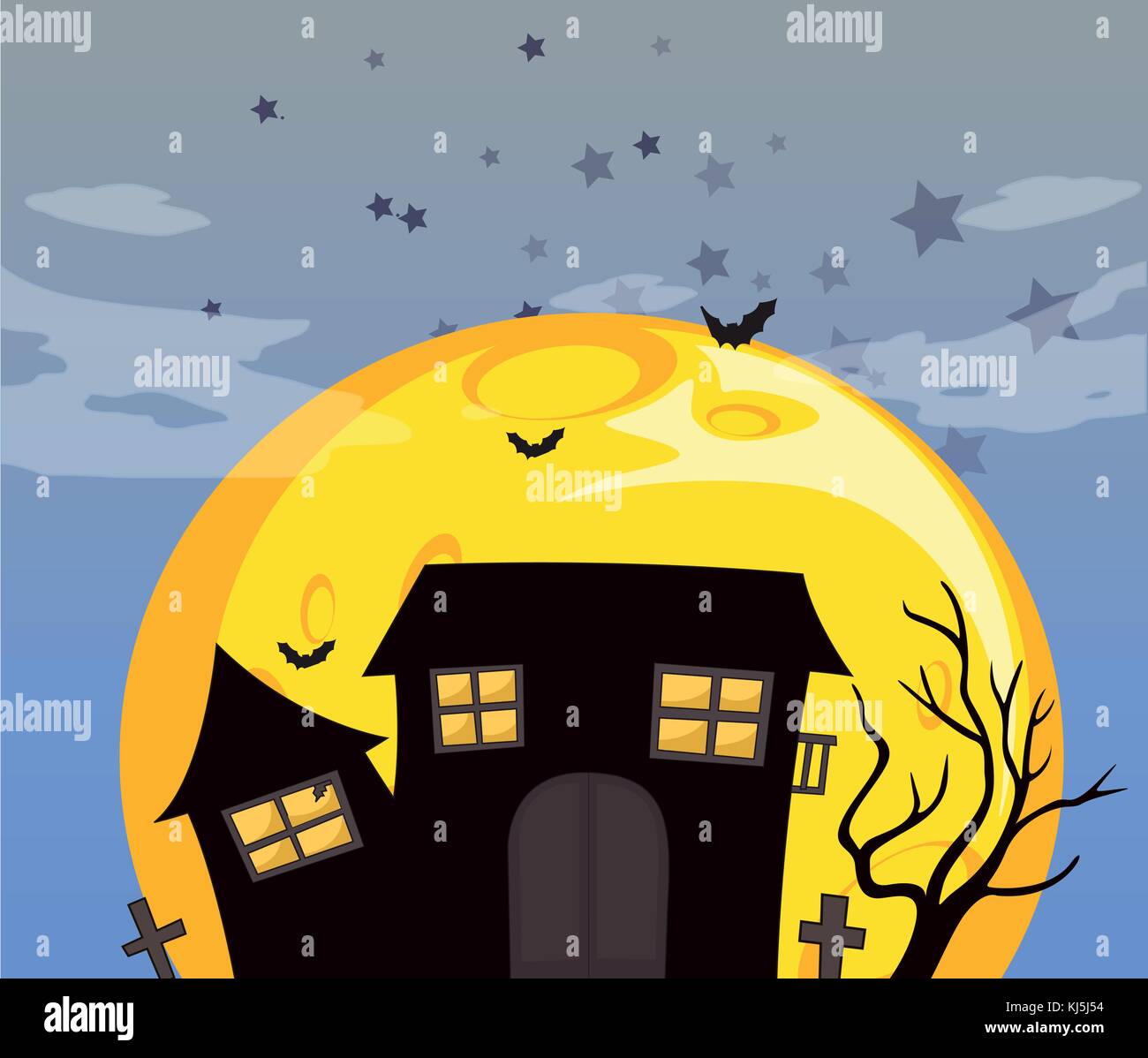 Illustration of a haunted house and the bright full moon Stock Vector ...