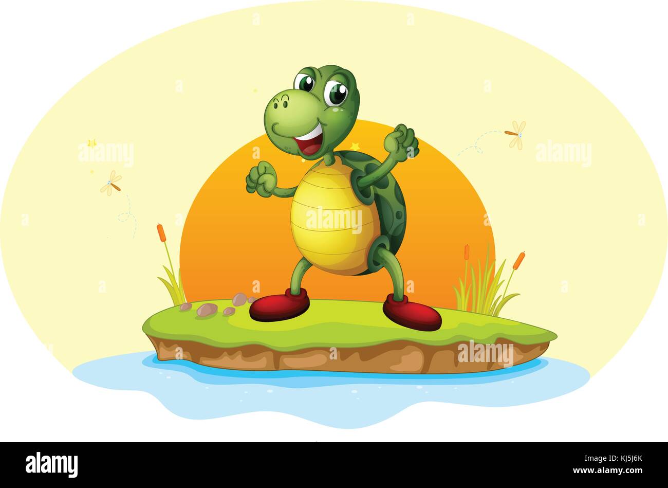 Illustration of a turtle in a small island on a white background Stock ...