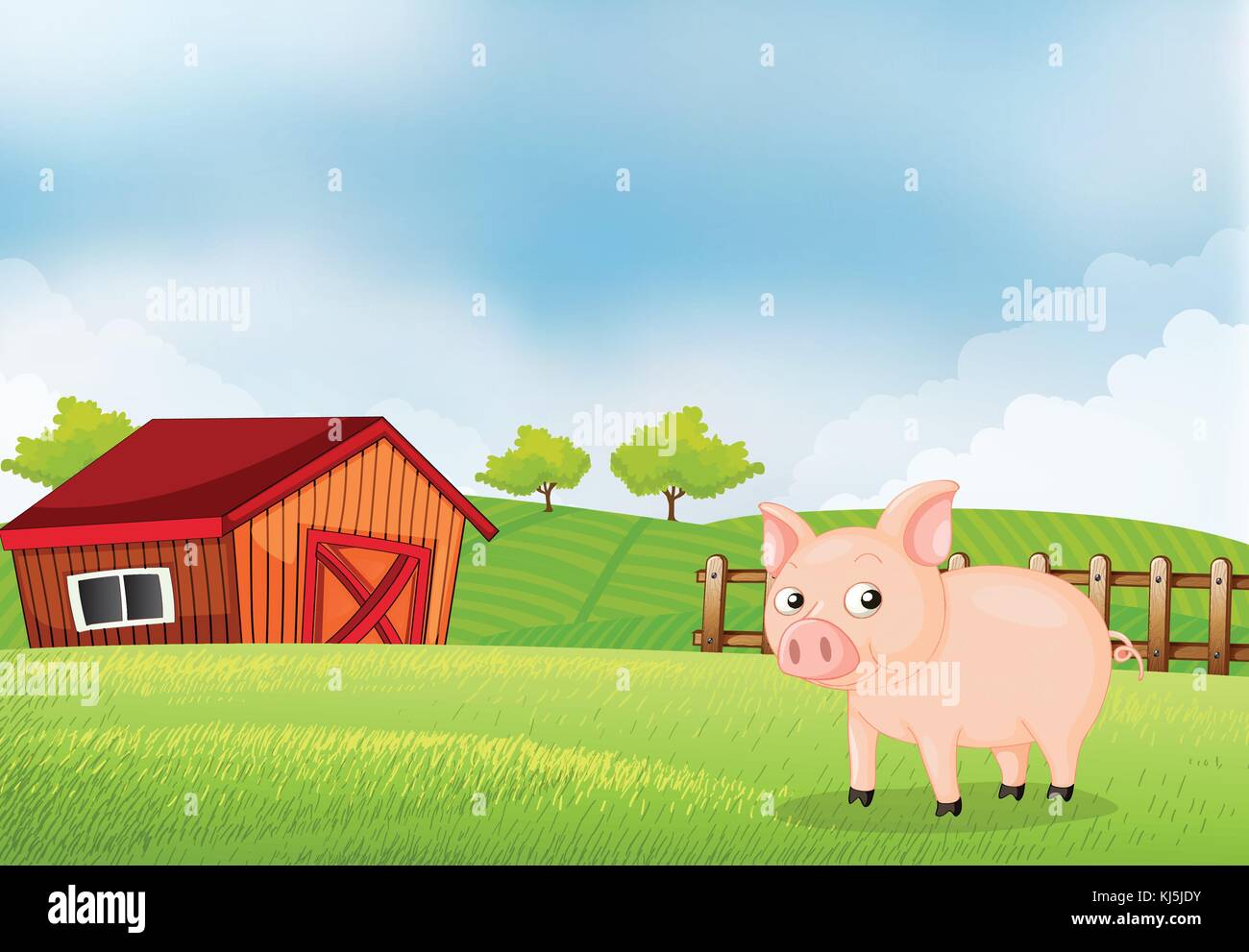 Illustration of a pig in the farm with barn Stock Vector Image & Art ...