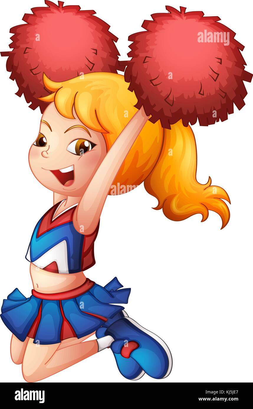 Illustration of a very cute cheerdancer with her red pompoms on a white ...