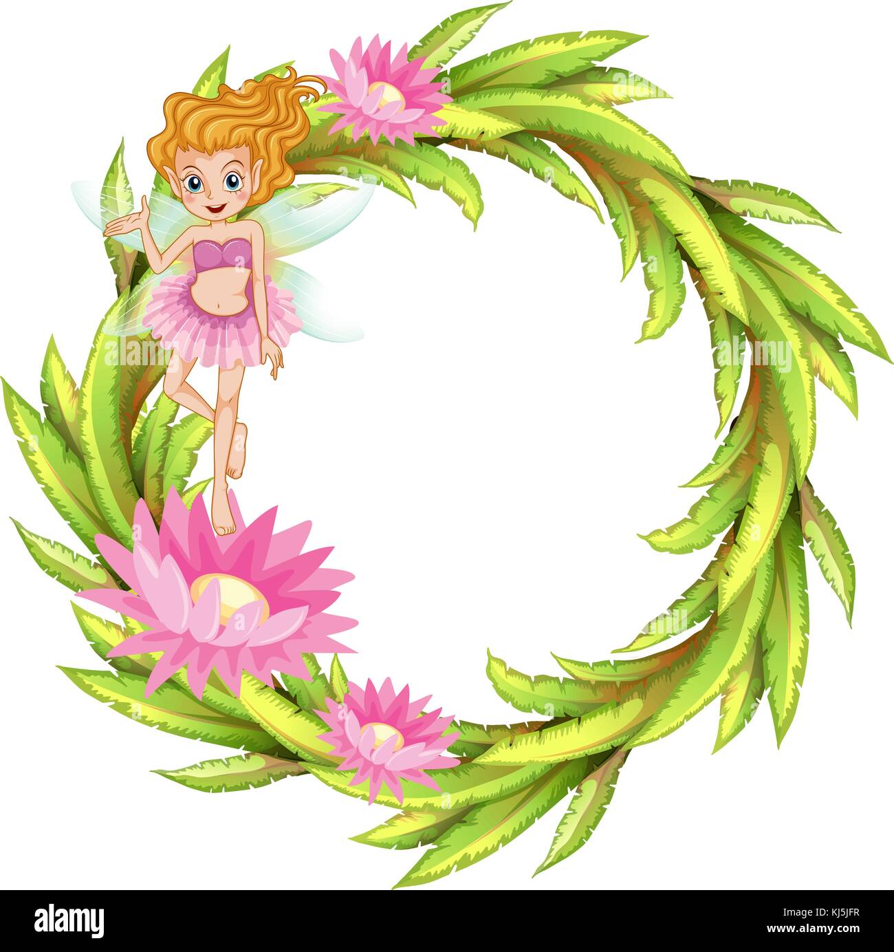 Illustration of a round border design with a fairy on a white ...