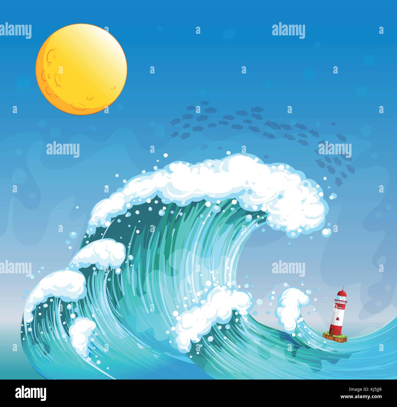 Illustration of a big wave with a tower Stock Vector Image & Art - Alamy