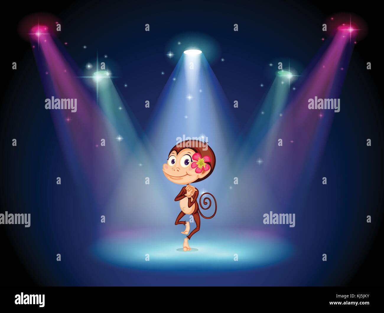 Illustration of a monkey dancing at the center of the stage Stock ...
