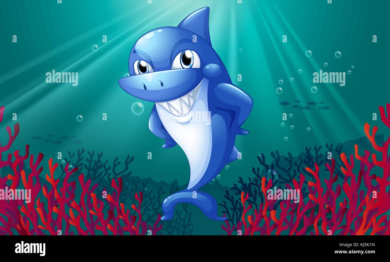 Illustration of a blue shark smiling under the sea Stock Vector Image ...