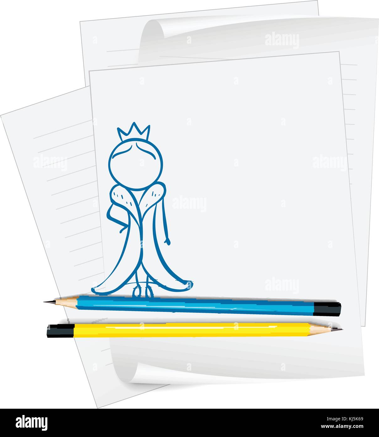 Illustration of a paper with a sketch of a queen on a white background ...