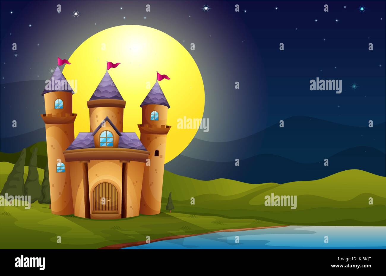 Illustration of a castle in a full moon scenery Stock Vector Image ...