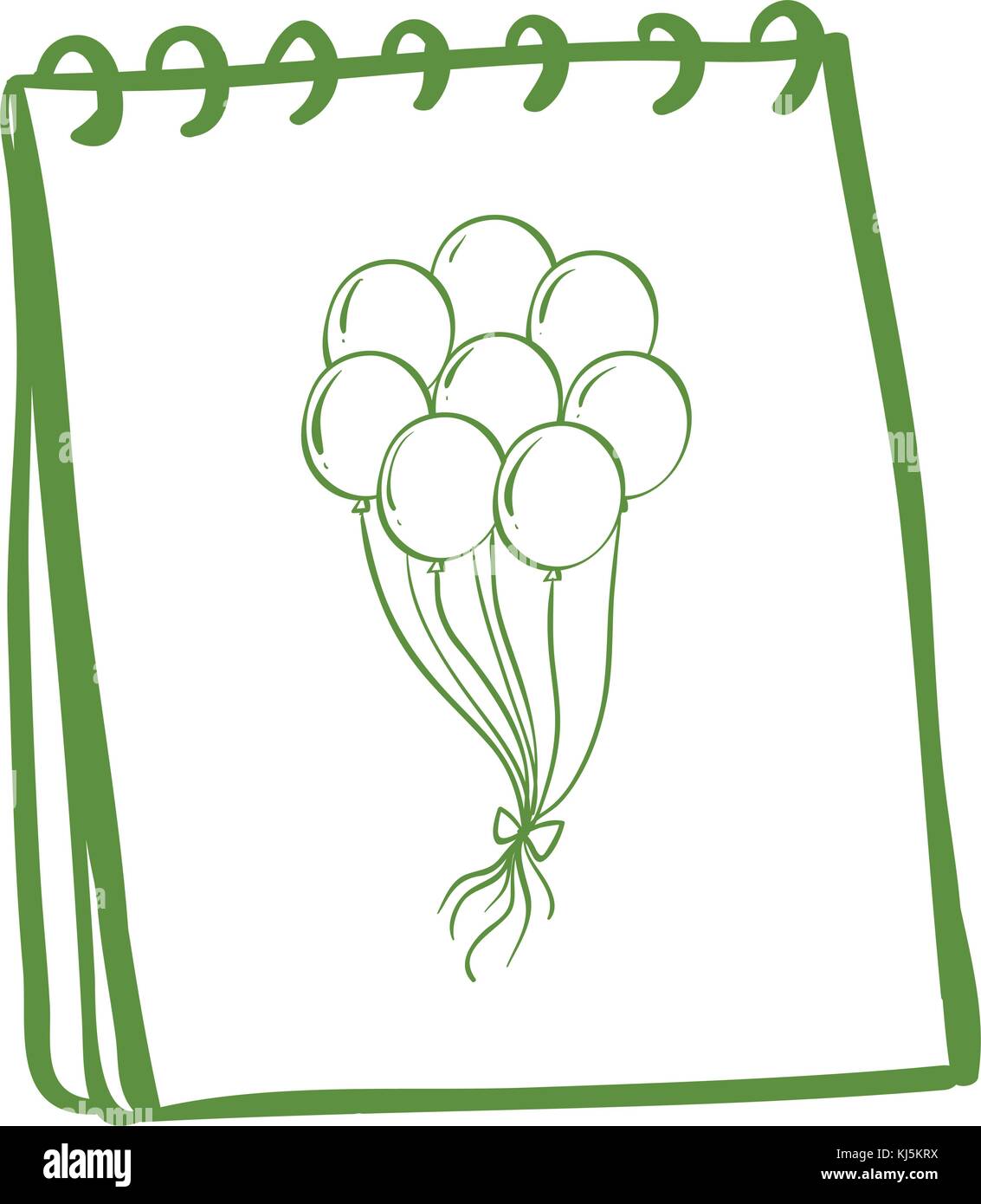 Illustration of a green notebook with balloons at the cover page on a ...