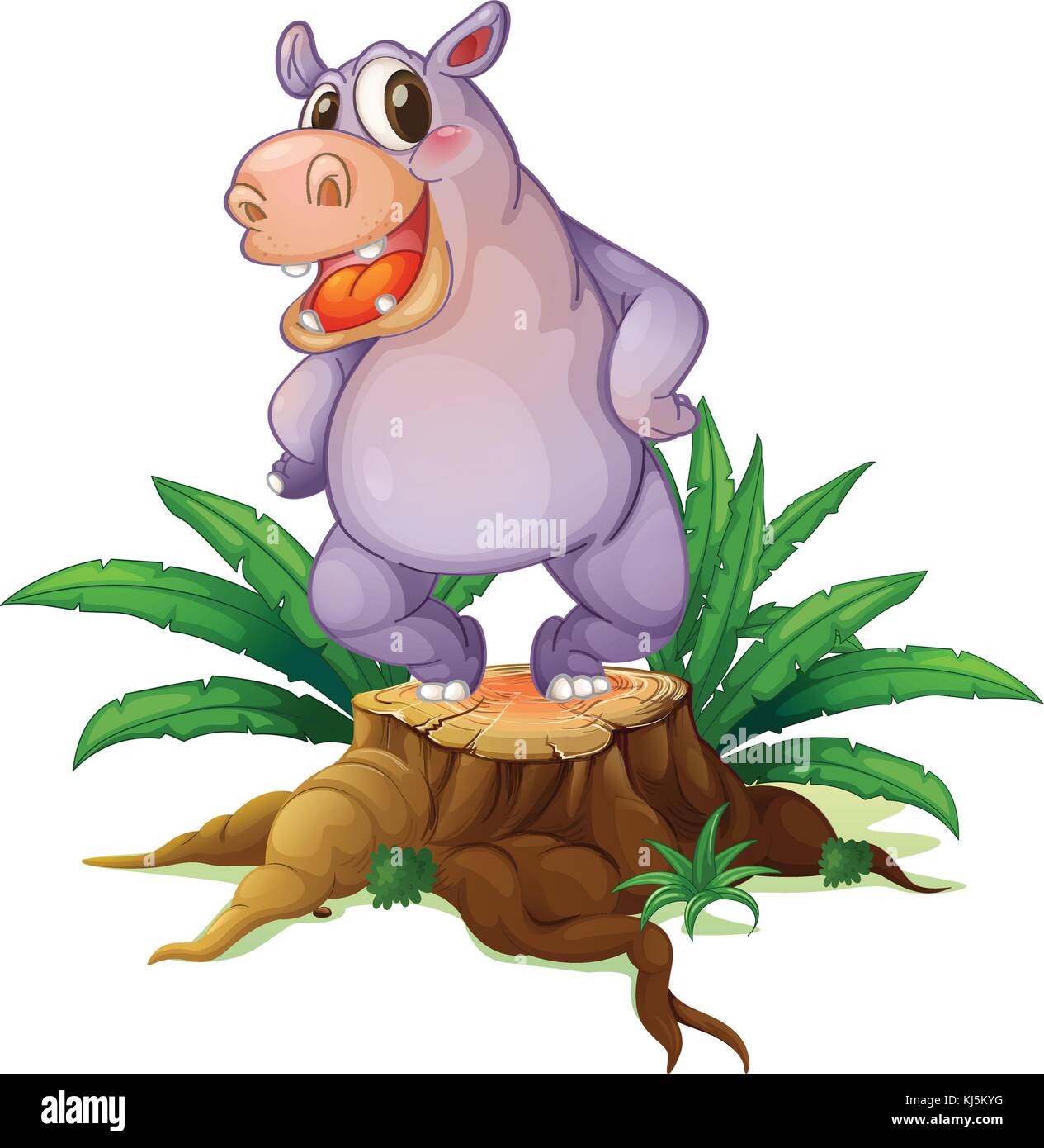 Illustration of a big wild animal above a stump on a white background ...