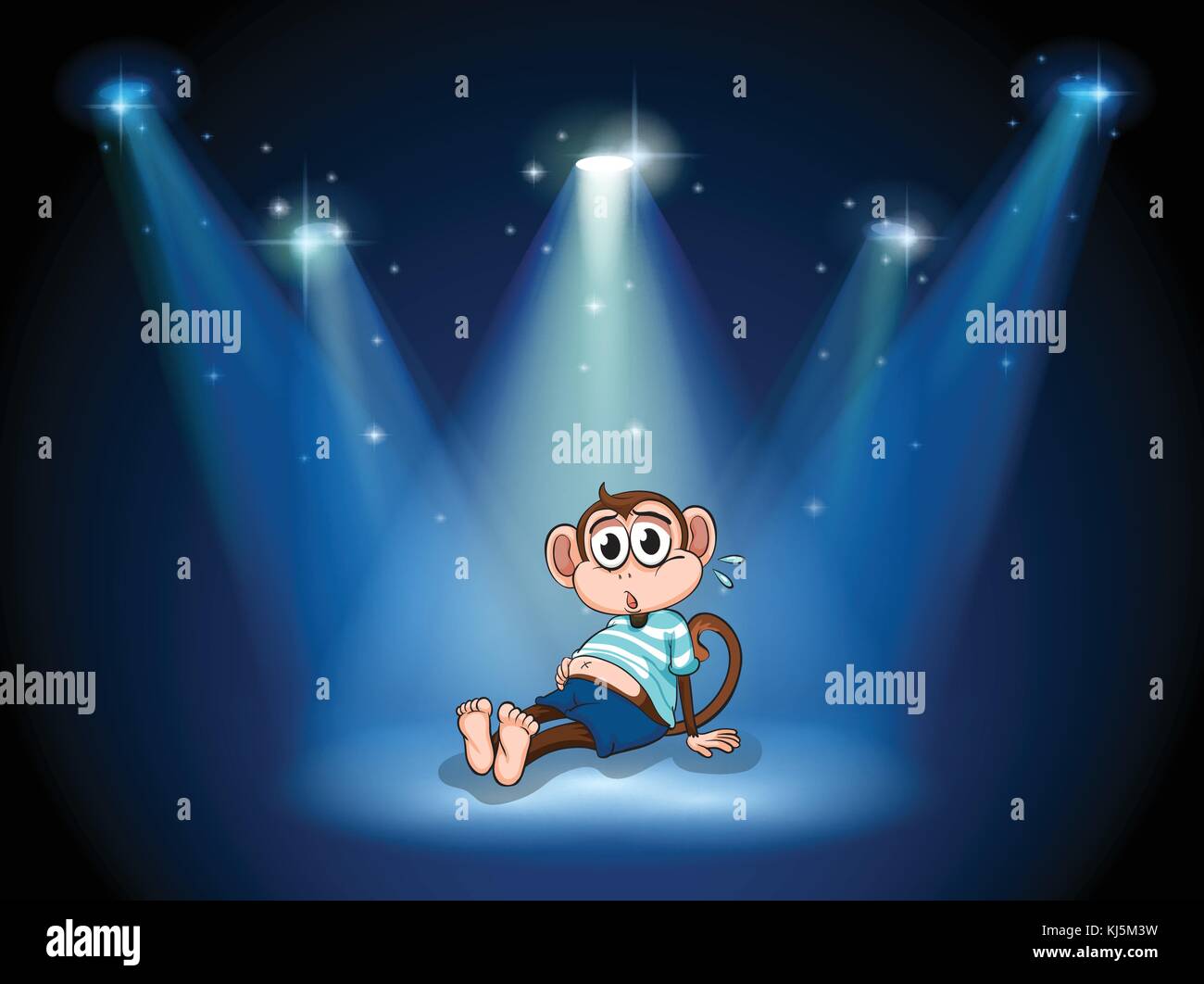 Illustration of a monkey having a stomach ache with spotlights Stock ...