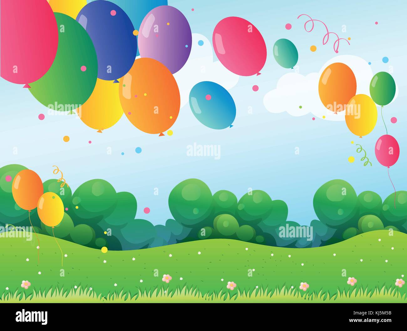 Illustration of the colorful balloons at the hill Stock Vector Image ...