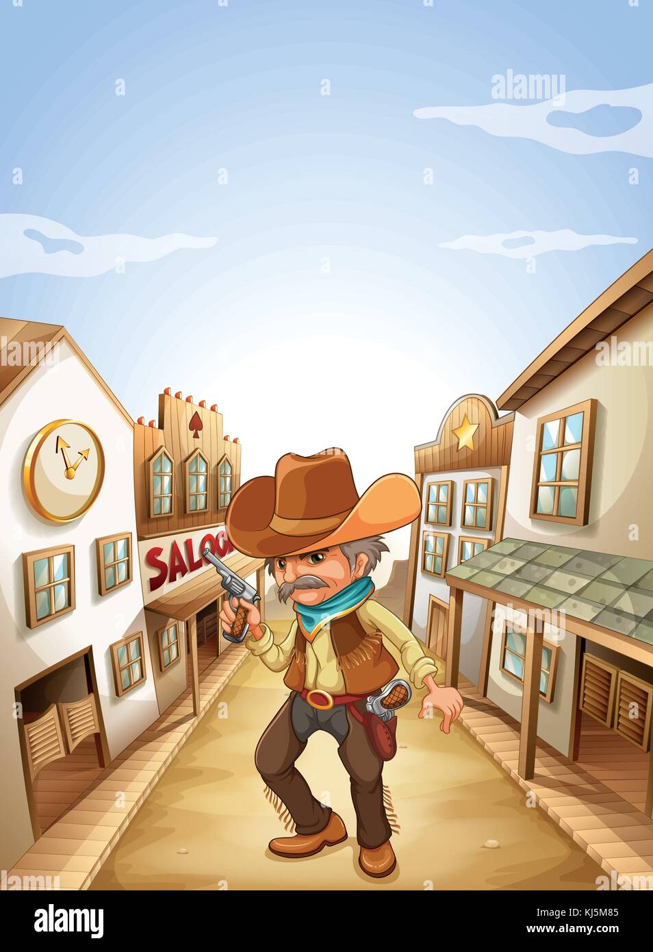 Illustration of an old man holding a gun near the saloon Stock Vector ...