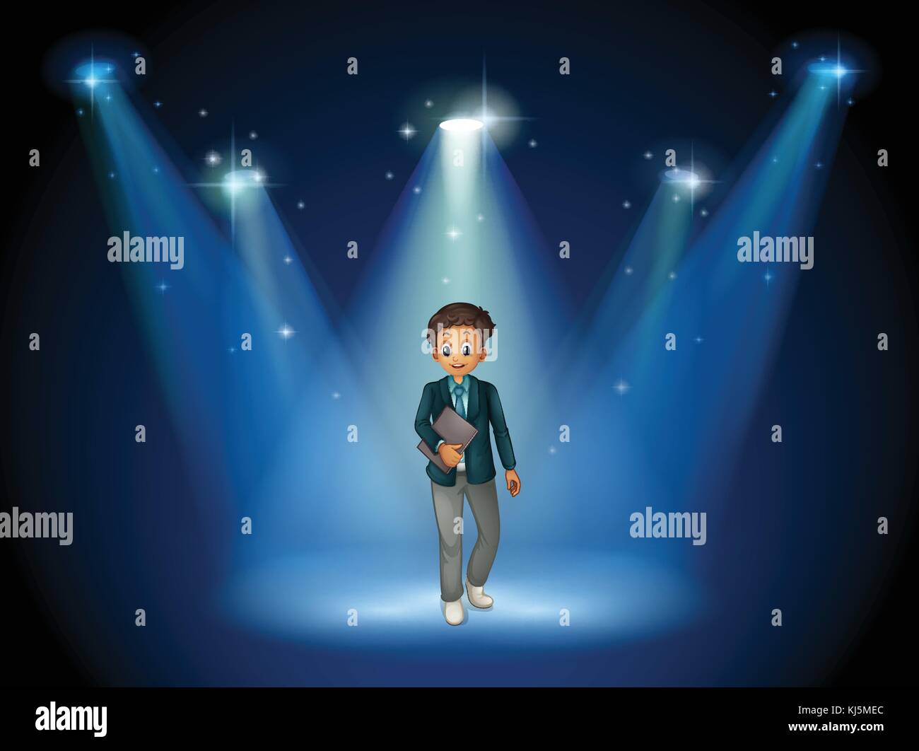 Illustration of a man with a book at the center of the stage Stock ...