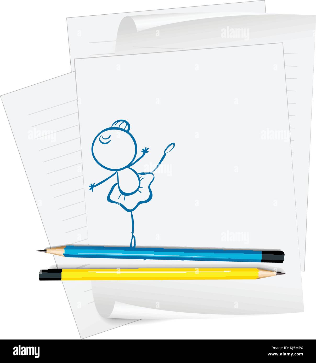 Illustration of a paper with a drawing of a girl dancing ballet on a ...