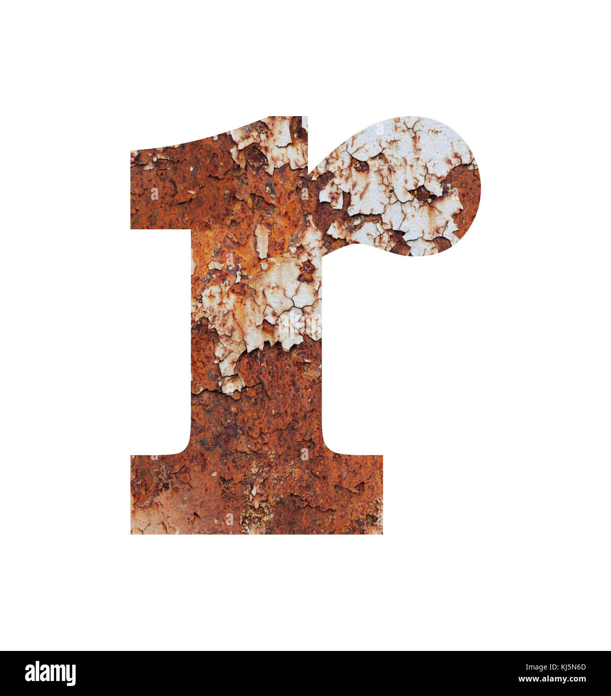 Old rusty metal alphabet, text r, isolated over the white background ...