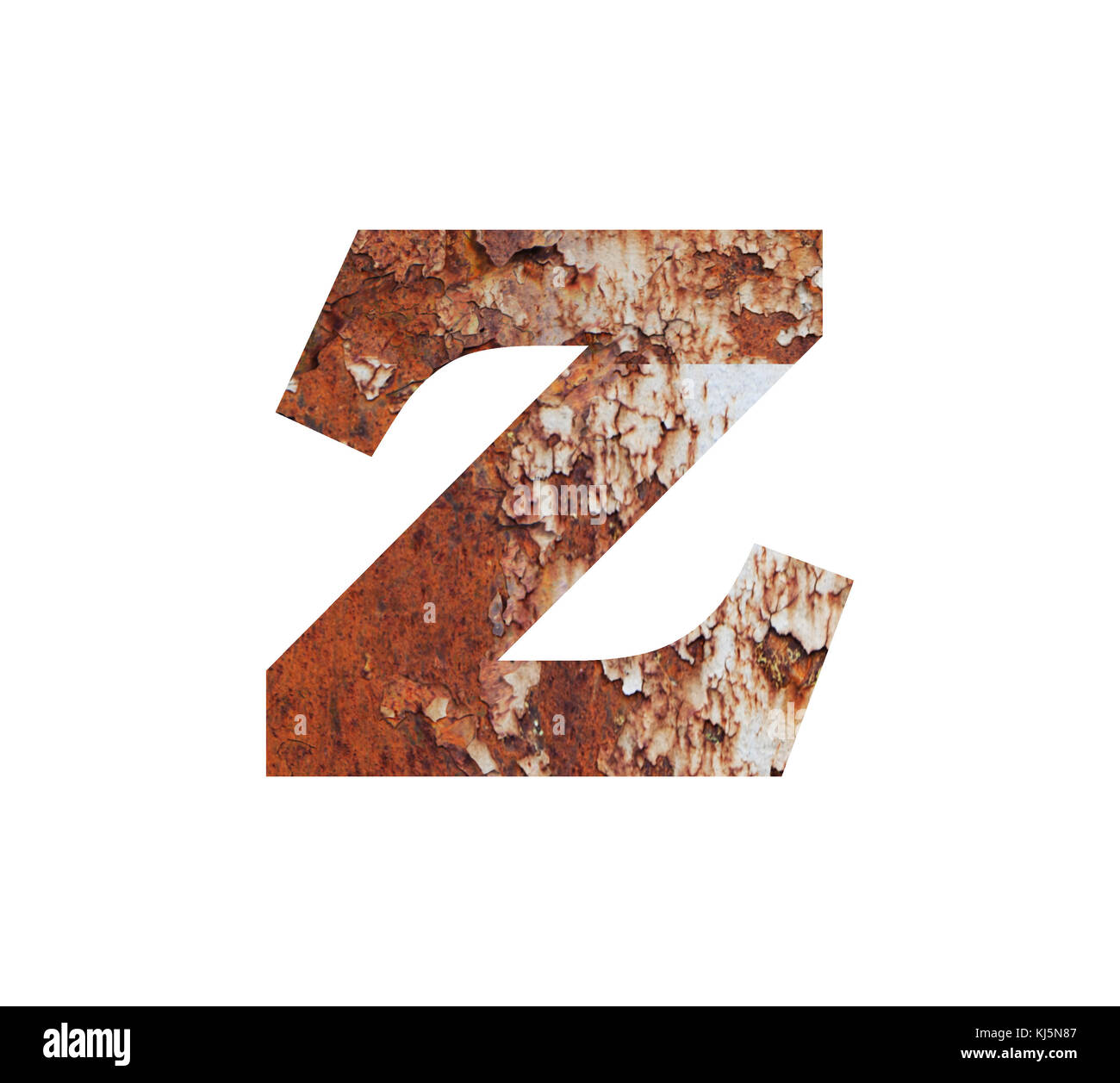 Old rusty metal alphabet, text z, isolated over the white background ...