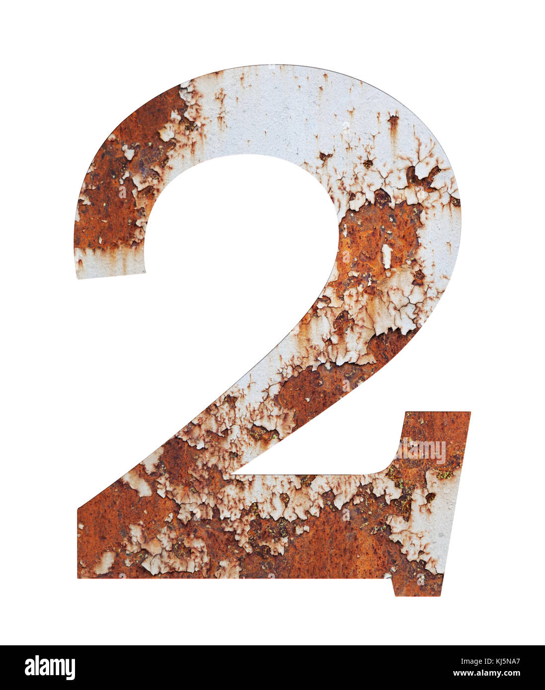 Old rusty metal alphabet, text 2, isolated over the white background ...