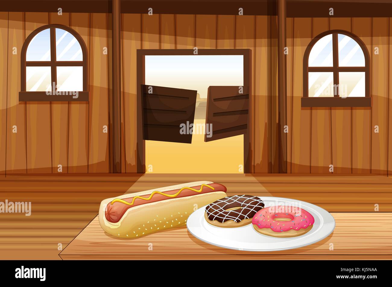 Illustration of a saloon bar with foods in the table Stock Vector Image ...