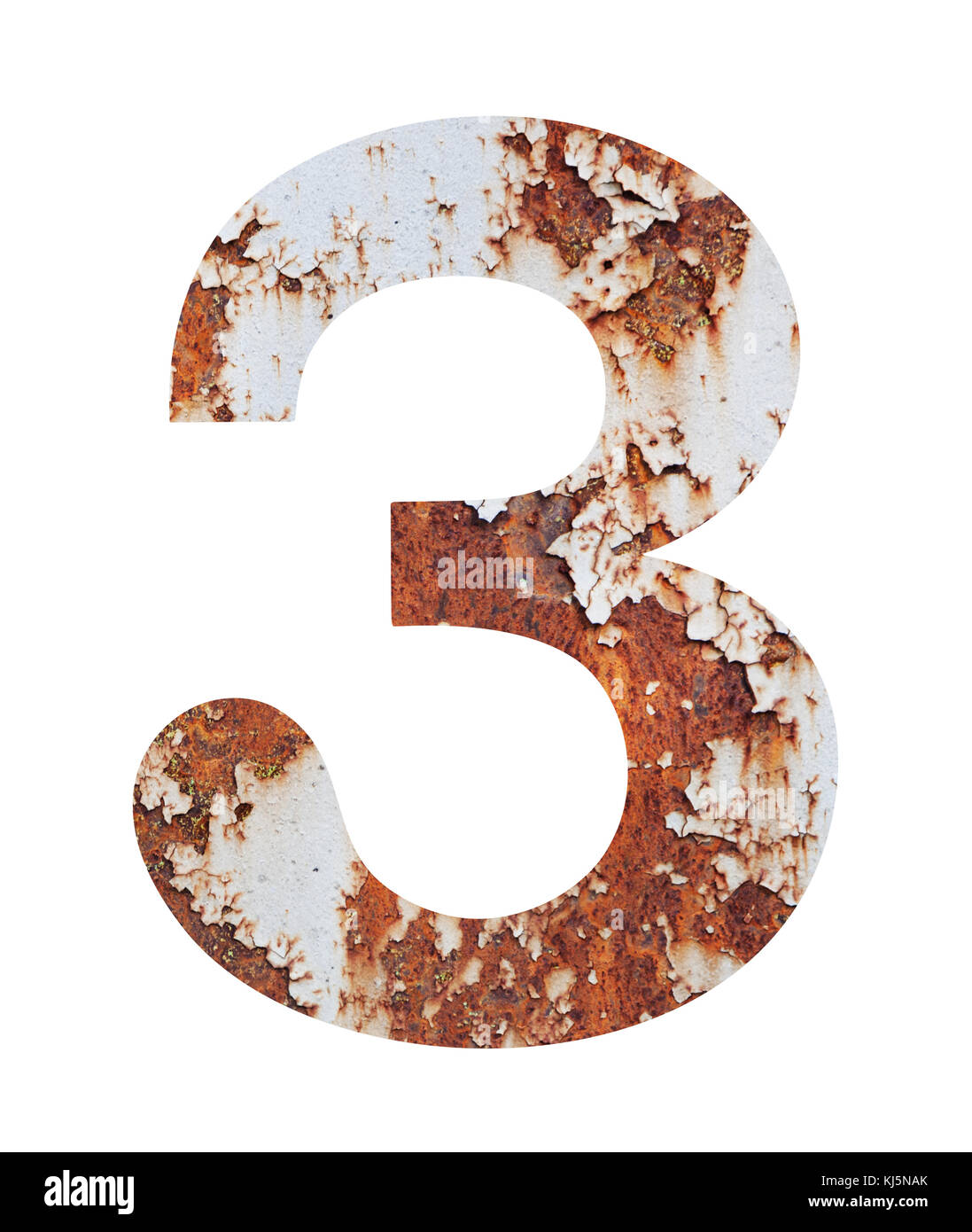 Old rusty metal alphabet, text 3, isolated over the white background ...