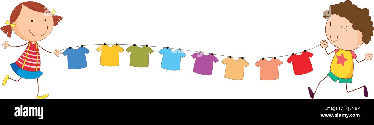 Illustration of a girl and a boy holding the string with hanging ...