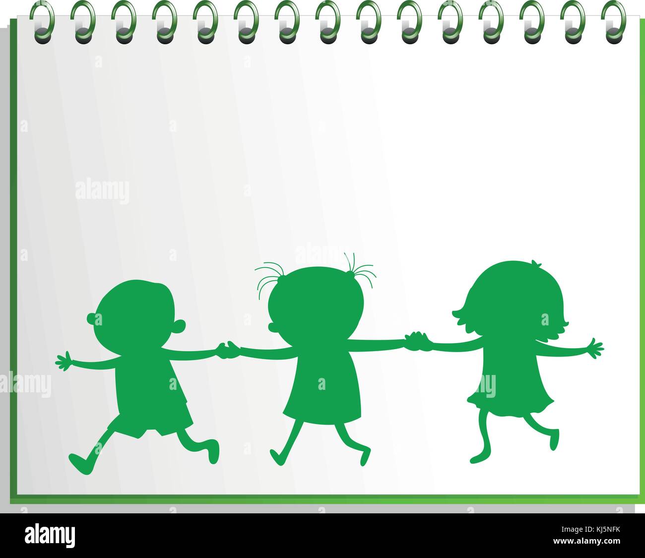 Illustration of a notebook with a drawing of three kids on a white ...