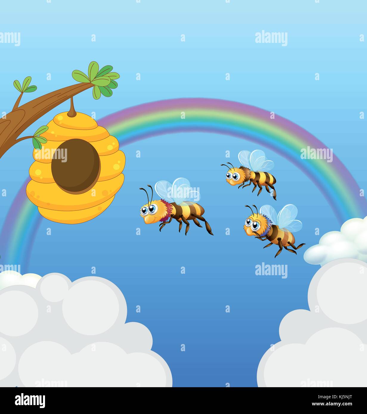 Illustration of a beehive and the three bees Stock Vector Image & Art ...