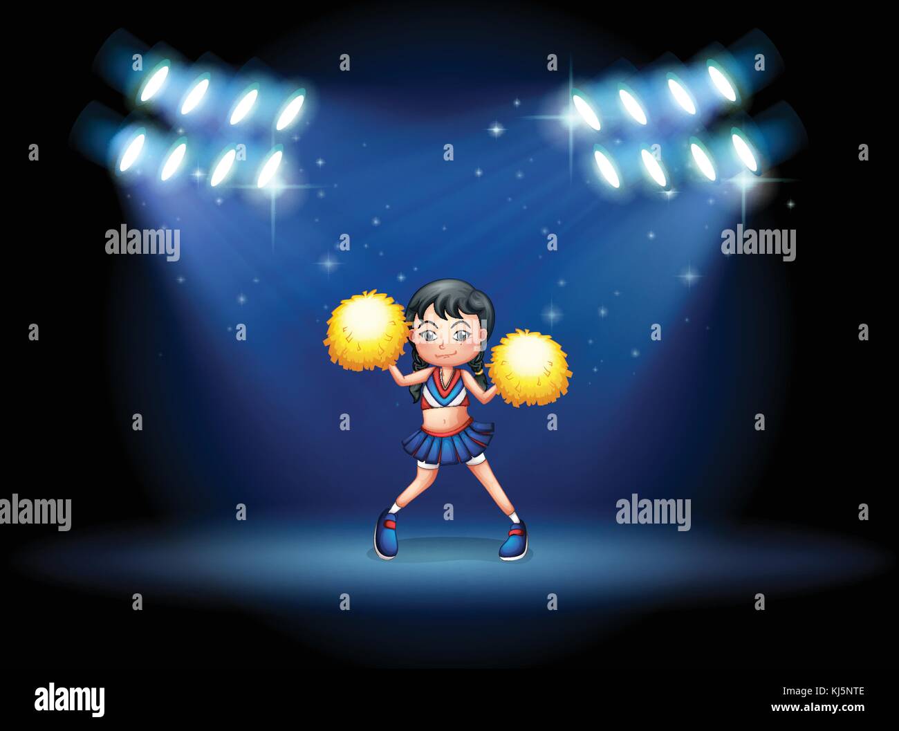 Illustration of a stage with a young cheerdancer at the center Stock ...