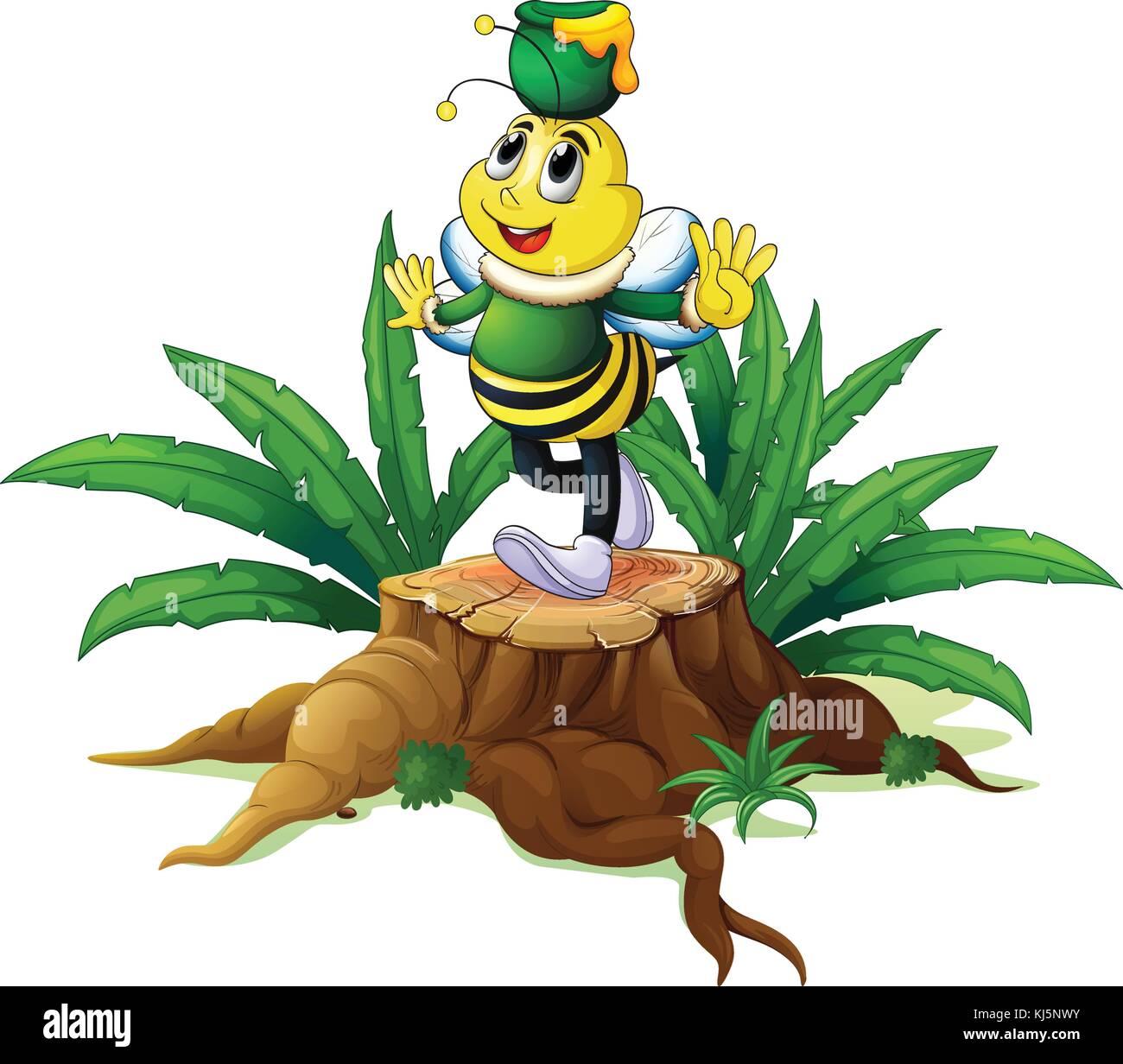 Illustration of a tree with a bee on a white background Stock Vector ...