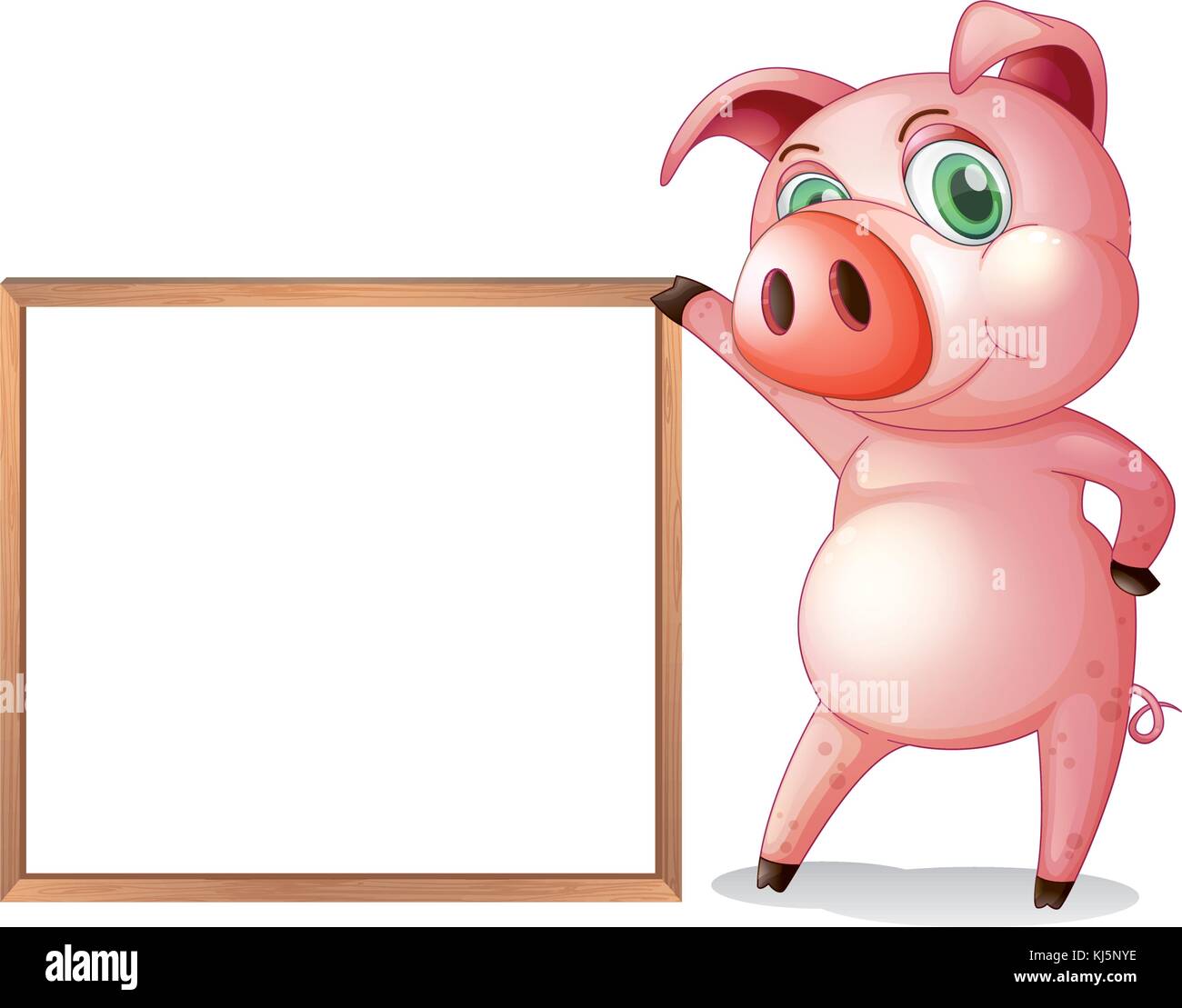 Illustration of a female pig beside an empty wooden frame on a white ...