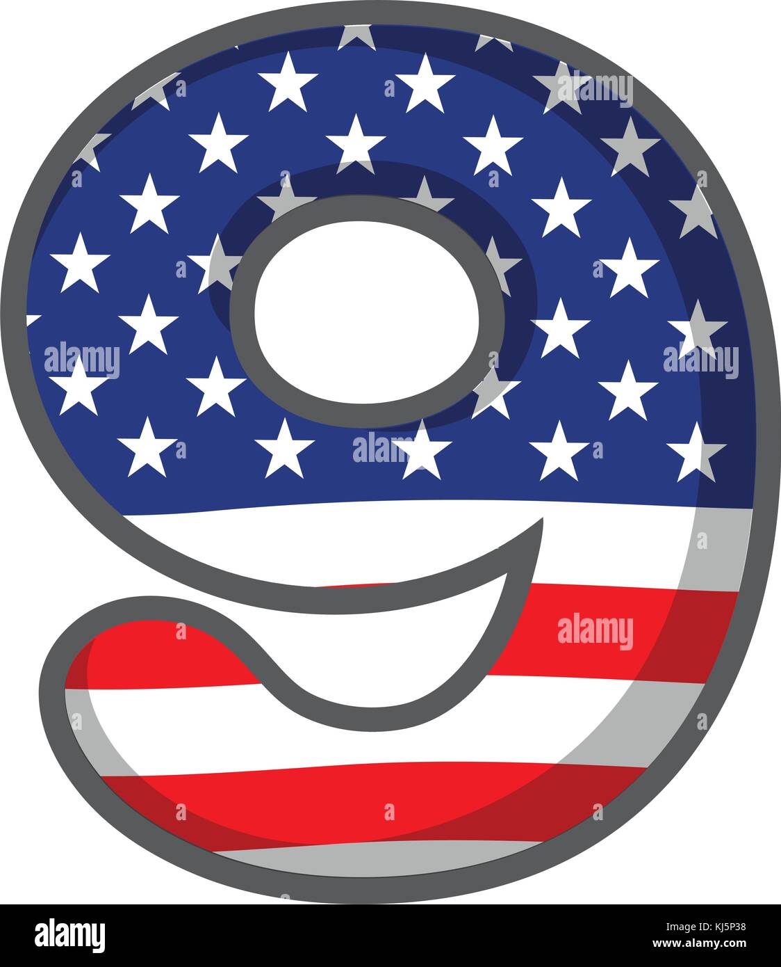 Illustration of a number nine figure with the USA symbols on a white ...