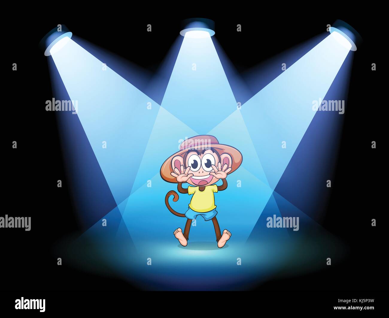Illustration of a happy monkey at the center of the stage Stock Vector ...