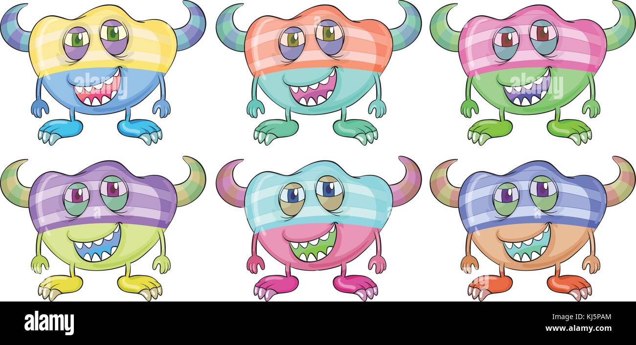 Illustration of the colorful monsters on a white background Stock ...