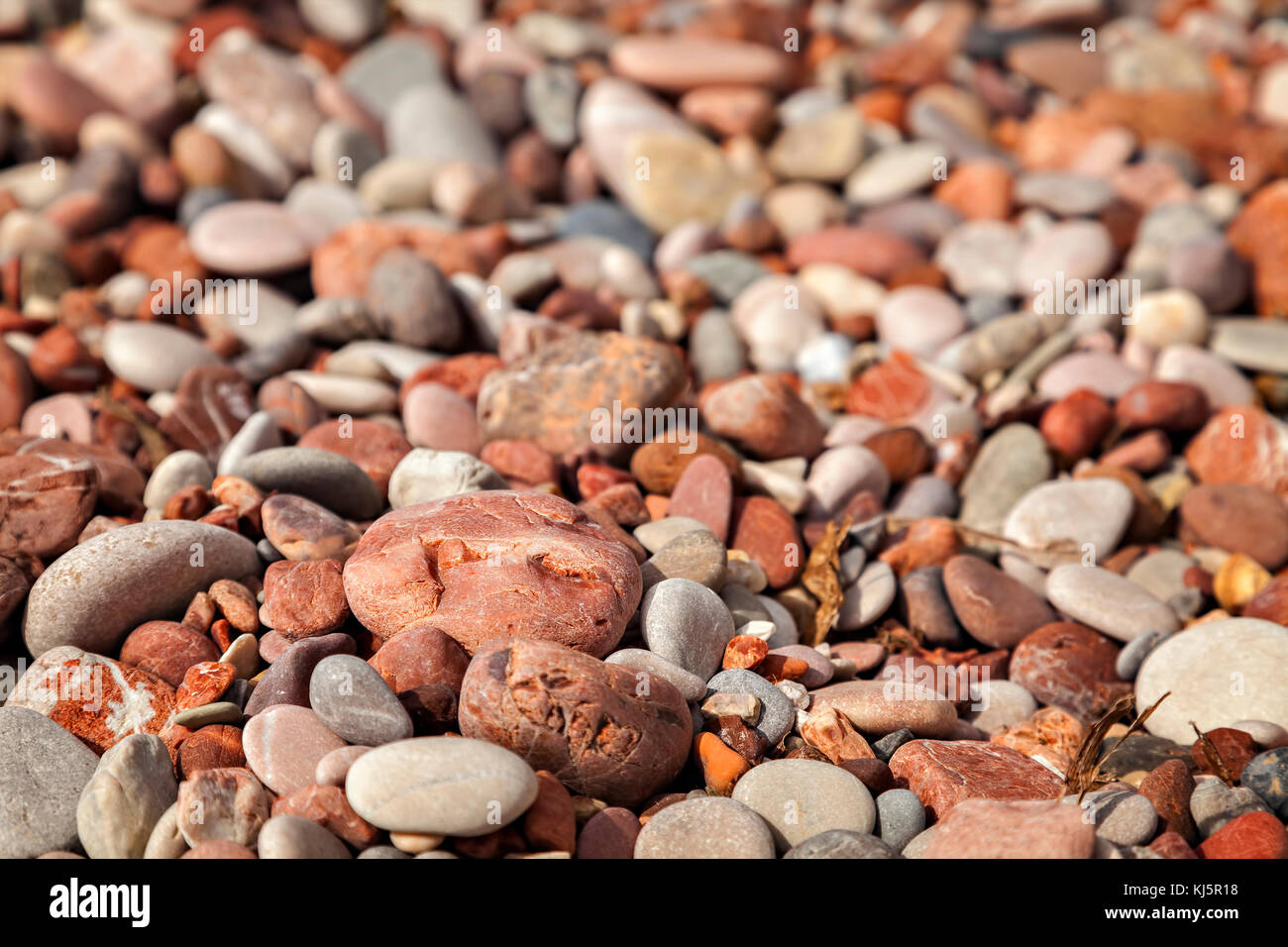 Red pebbles on beach background Stock Photo - Alamy