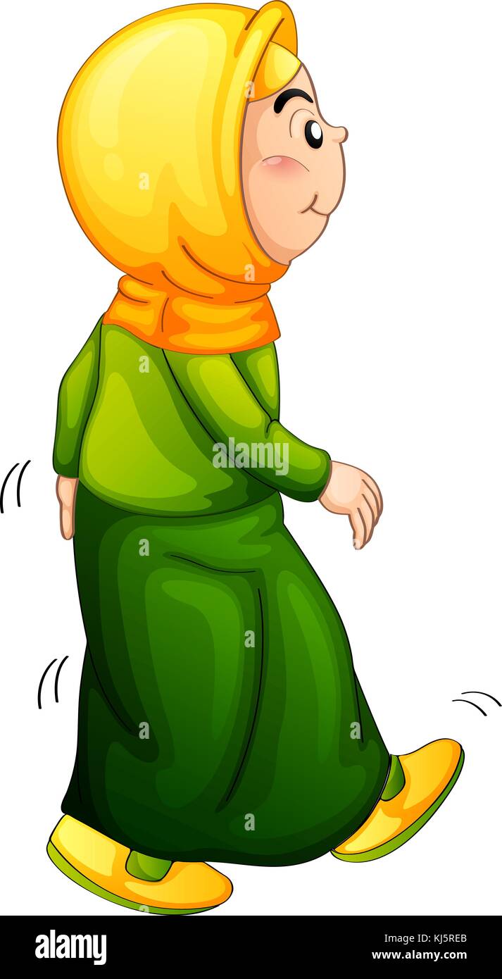 Illustration of an old Muslim walking on a white background Stock ...