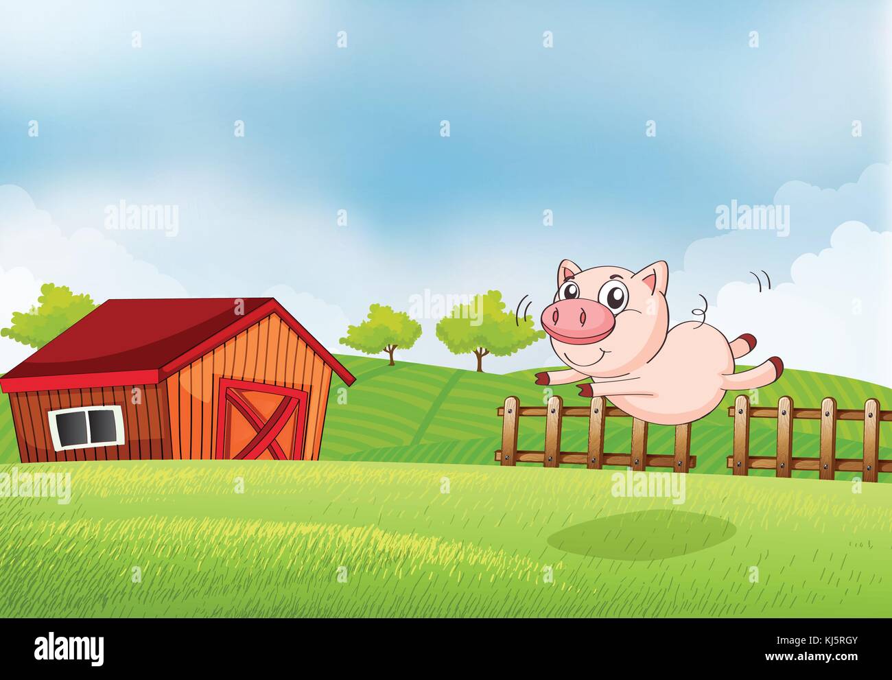 Illustration of a pig jumping at the farm Stock Vector Image & Art - Alamy