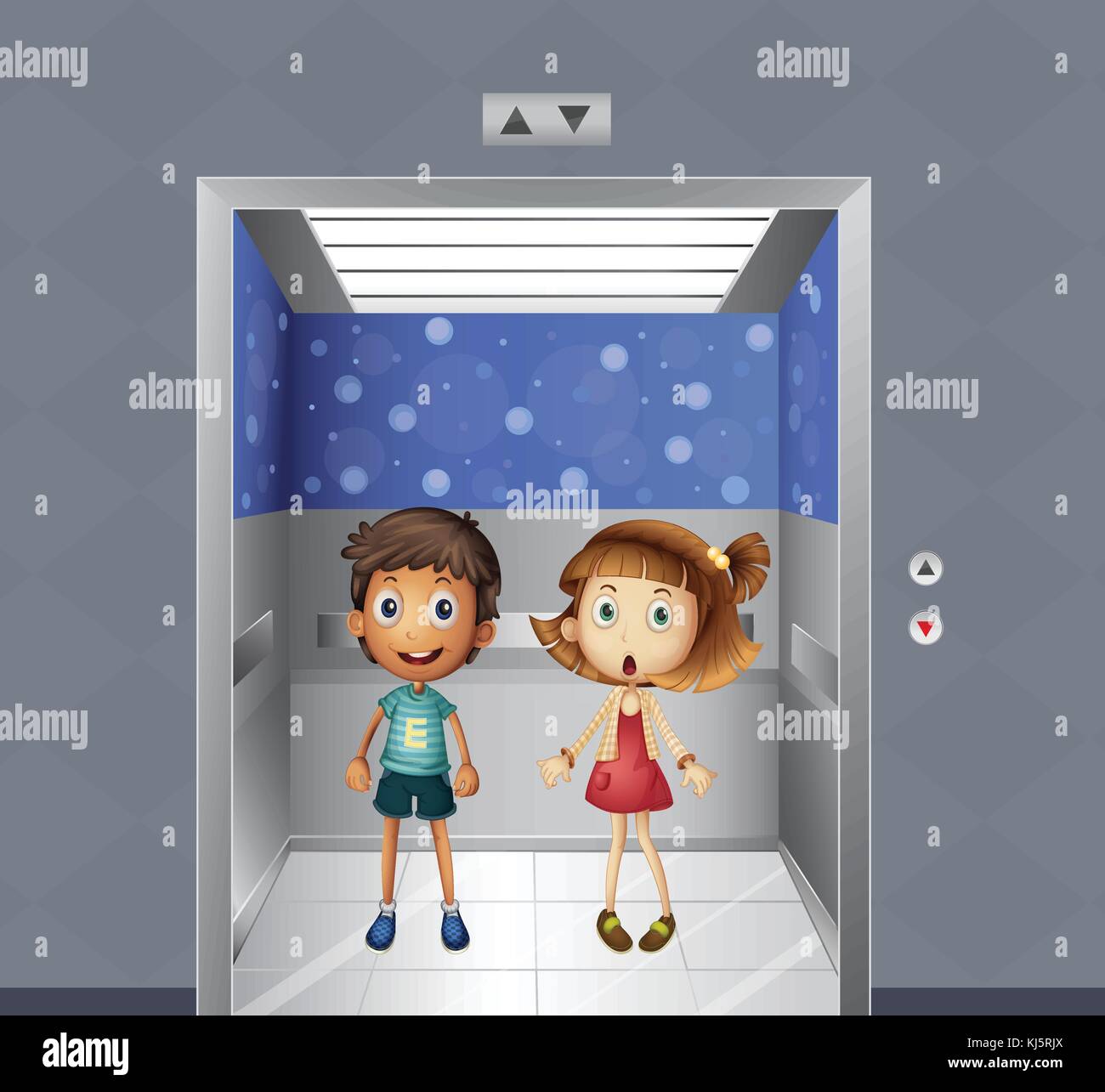 Illustration of a girl and a boy inside the elevator Stock Vector Image ...