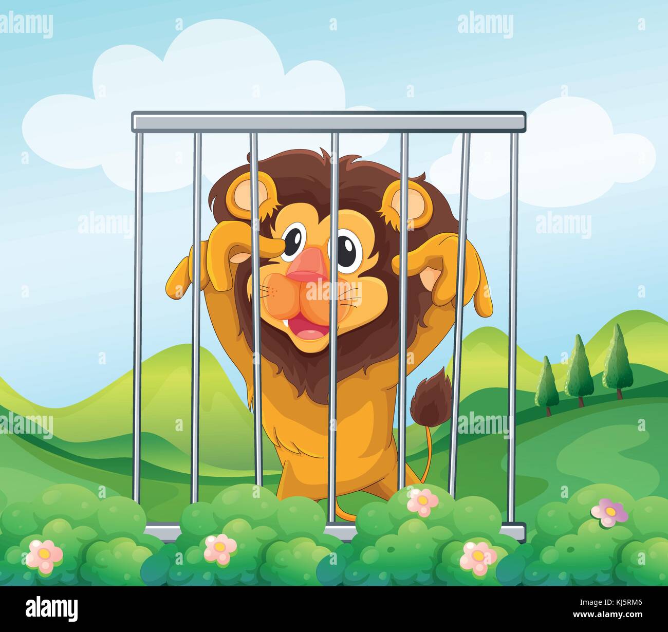 Cartoon Lion In Cage