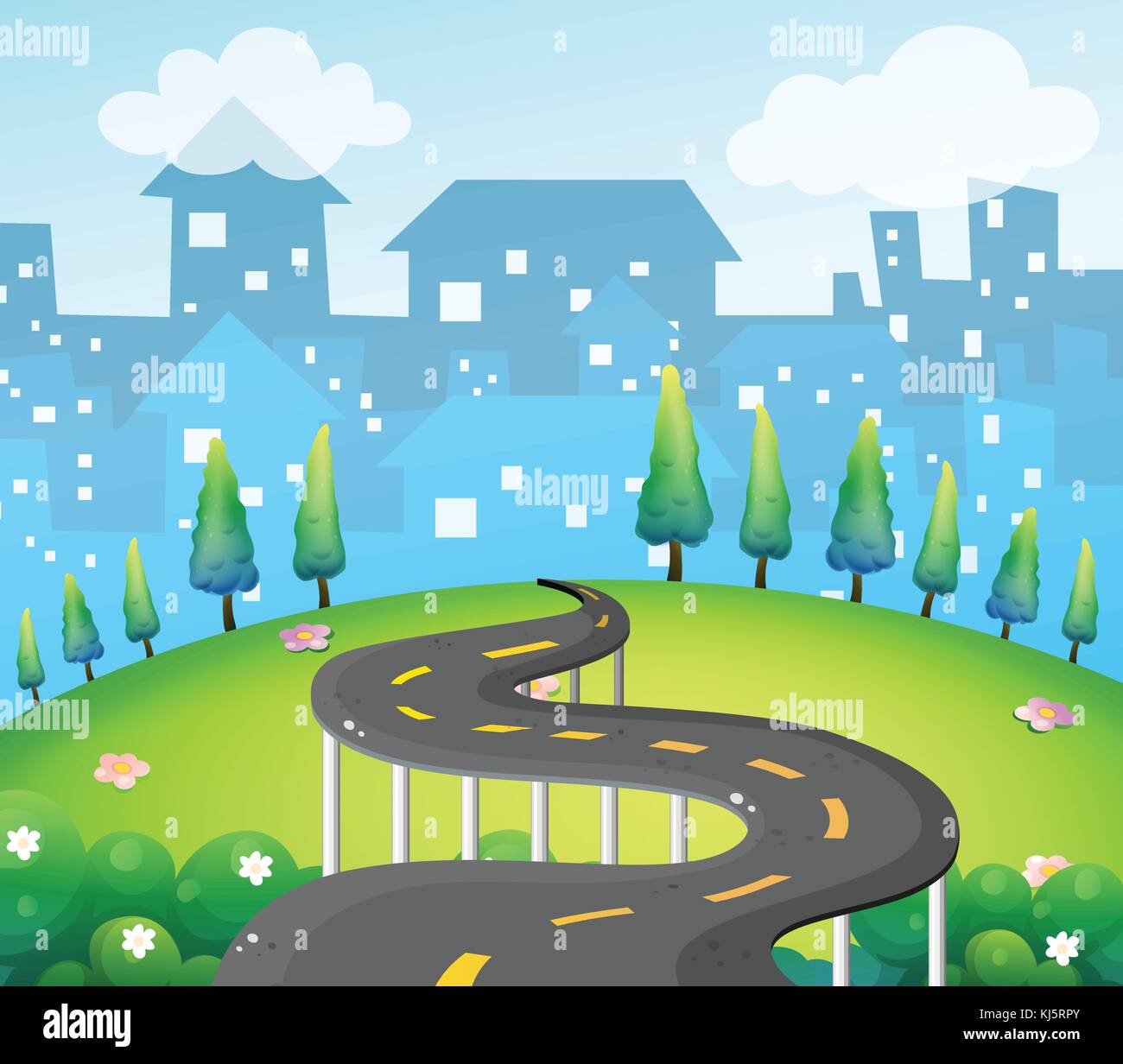 Illustration of a curve road at the top of the hill Stock Vector Image ...