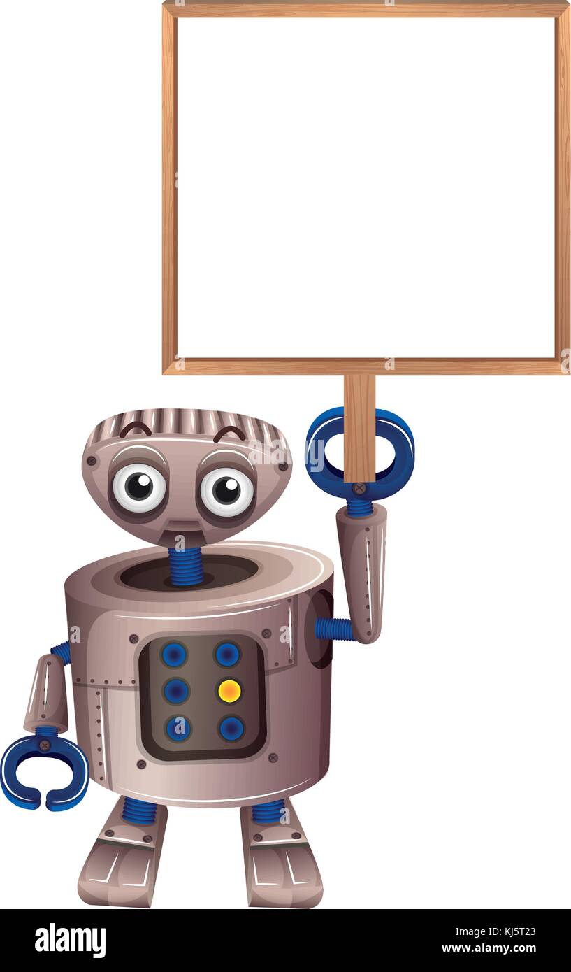 Illustration of a robot holding an empty board on a white background ...