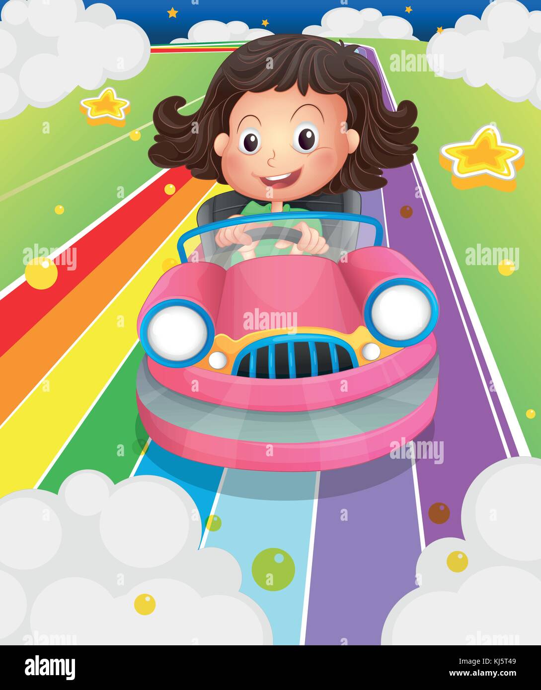 Illustration of a girl driving her pink car Stock Vector Image & Art ...