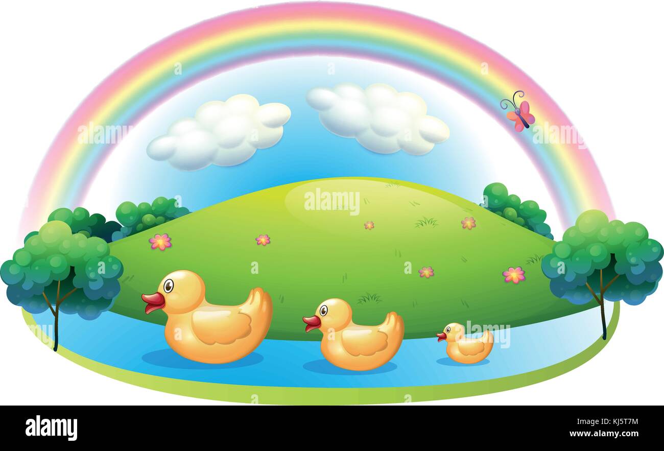 Illustration of the three rubber ducks near the hill on a white ...