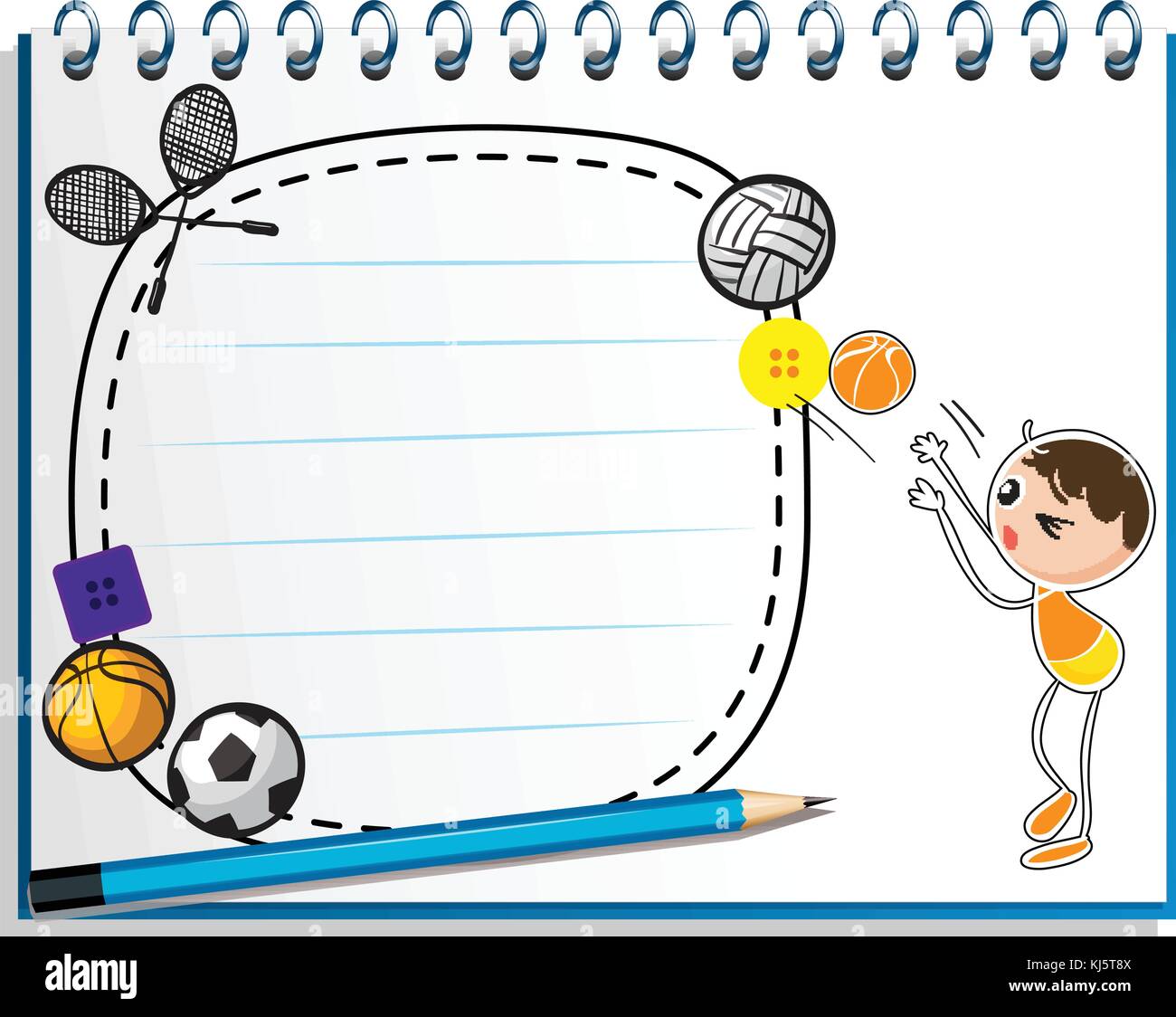 Illustration of a notebook with a drawing of a boy playing basketball ...