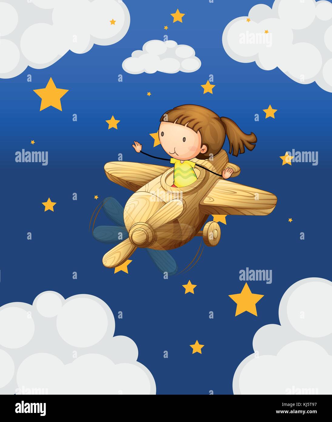 Illustration of a girl riding in a wooden plane Stock Vector Image ...