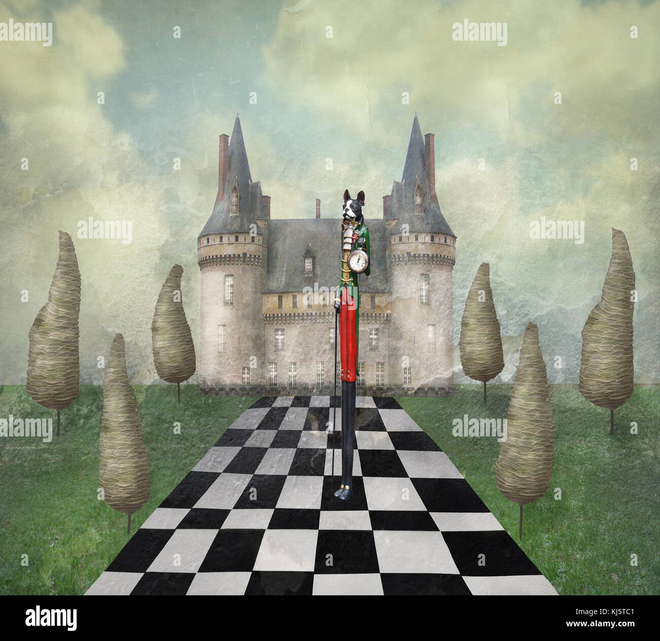 Fantasy surreal illustration in a dreamy place with a castle, trees ...