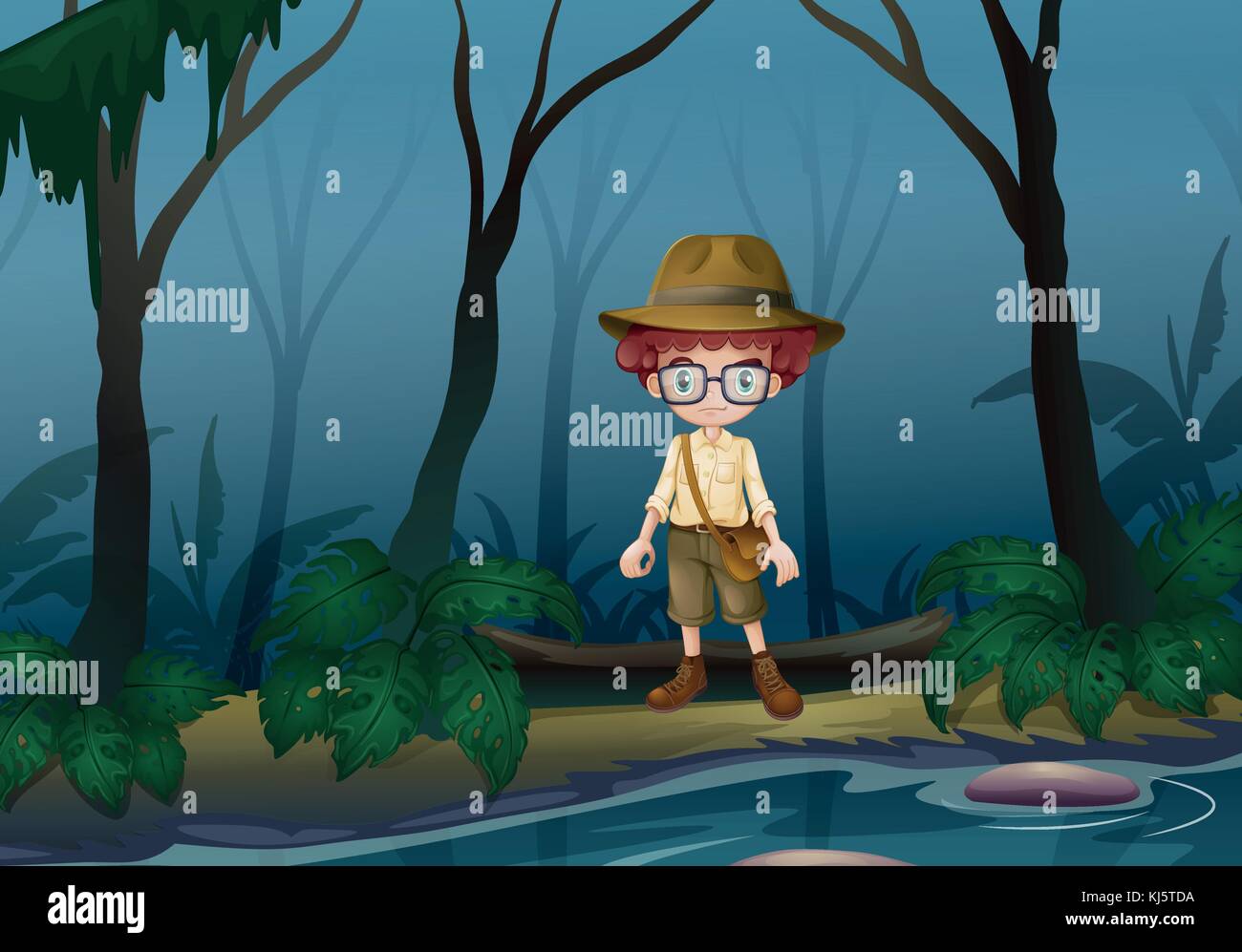 Illustration of a boy scount in the forest near the lake Stock Vector ...