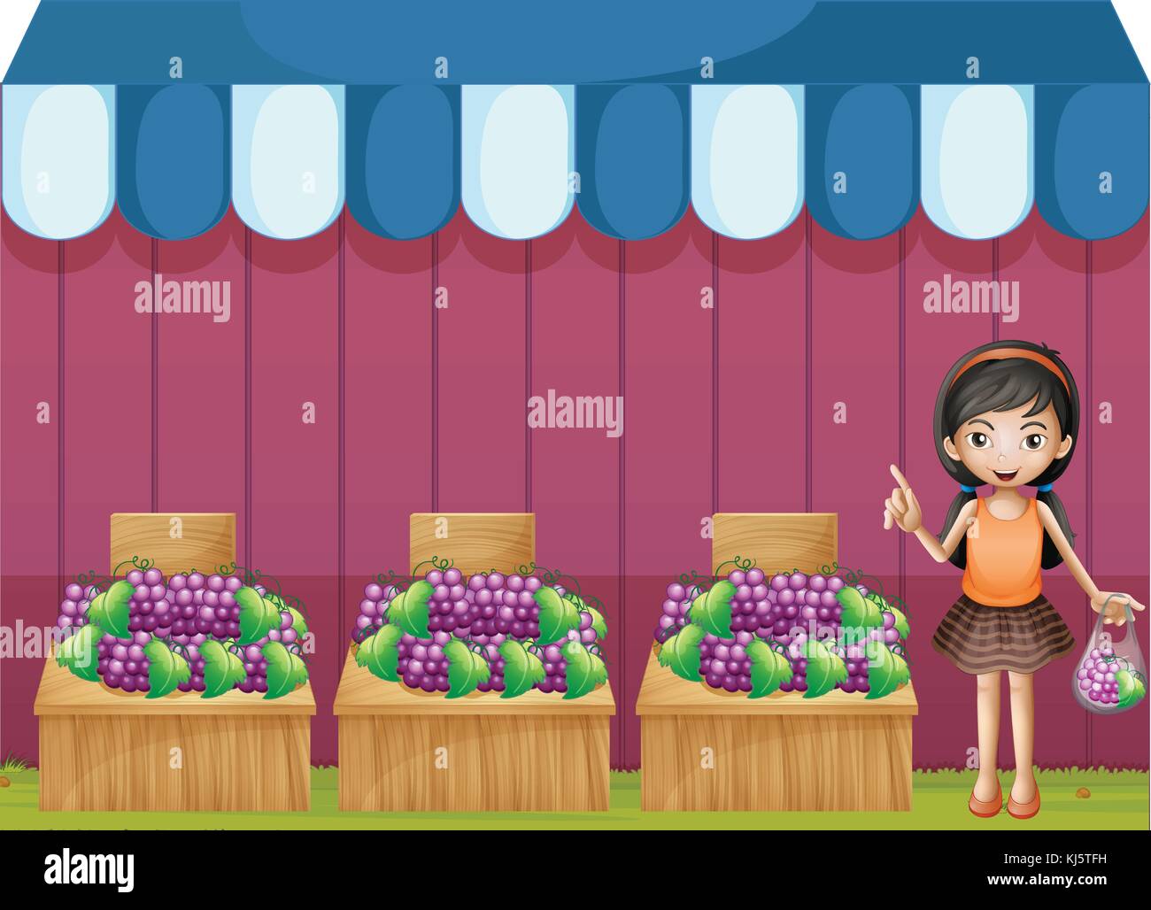 Illustration of a girl selling grapes on a white background Stock ...