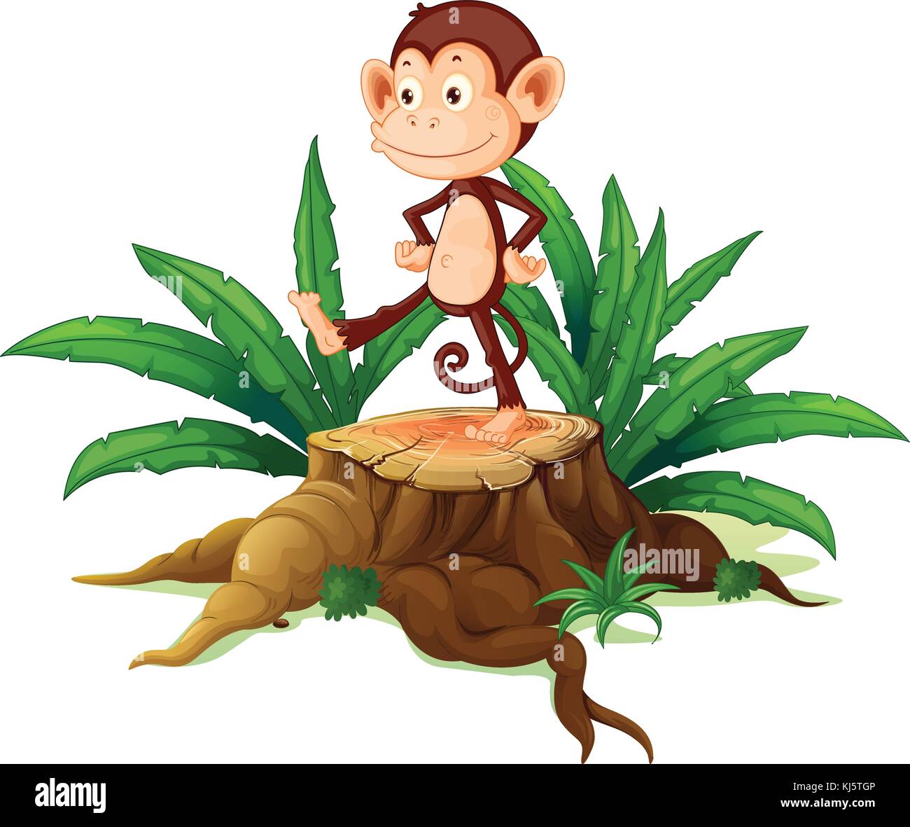 Illustration of a monkey above a trunk on a white background Stock ...