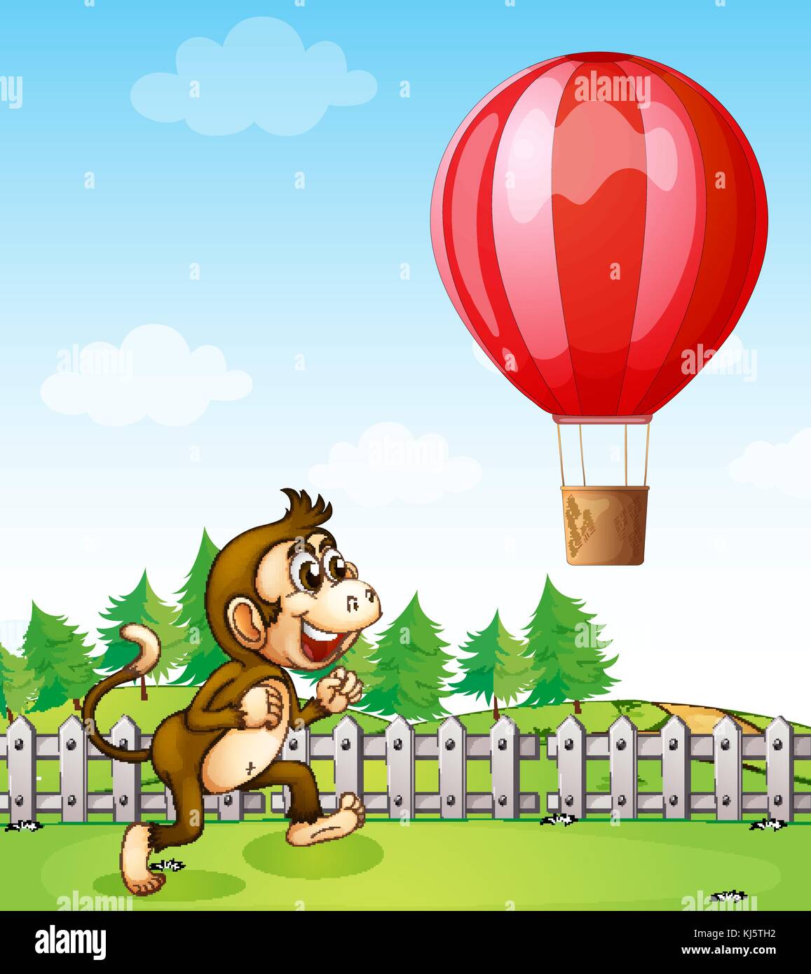 Illustration of a monkey running outside the fence with a hot air ...