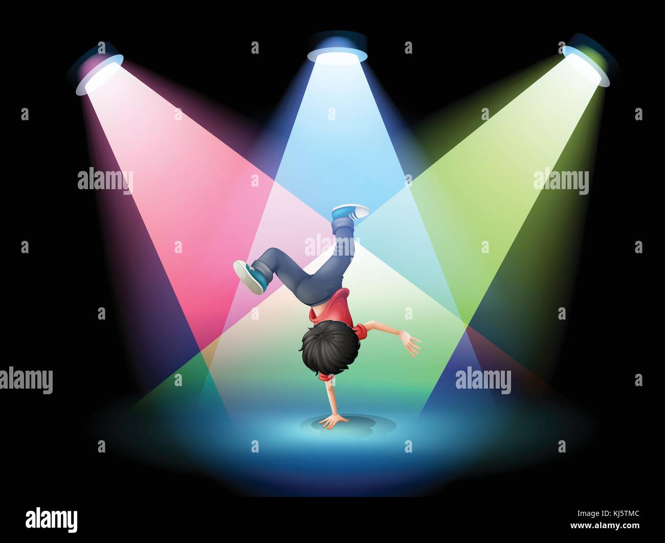 Illustration of a boy breakdancing at the stage with spotlights Stock ...